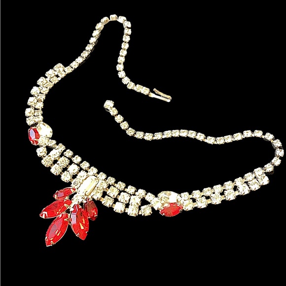 Vintage | Jewelry | Vintage Red Marquise Clear Rhinestone Necklace ...